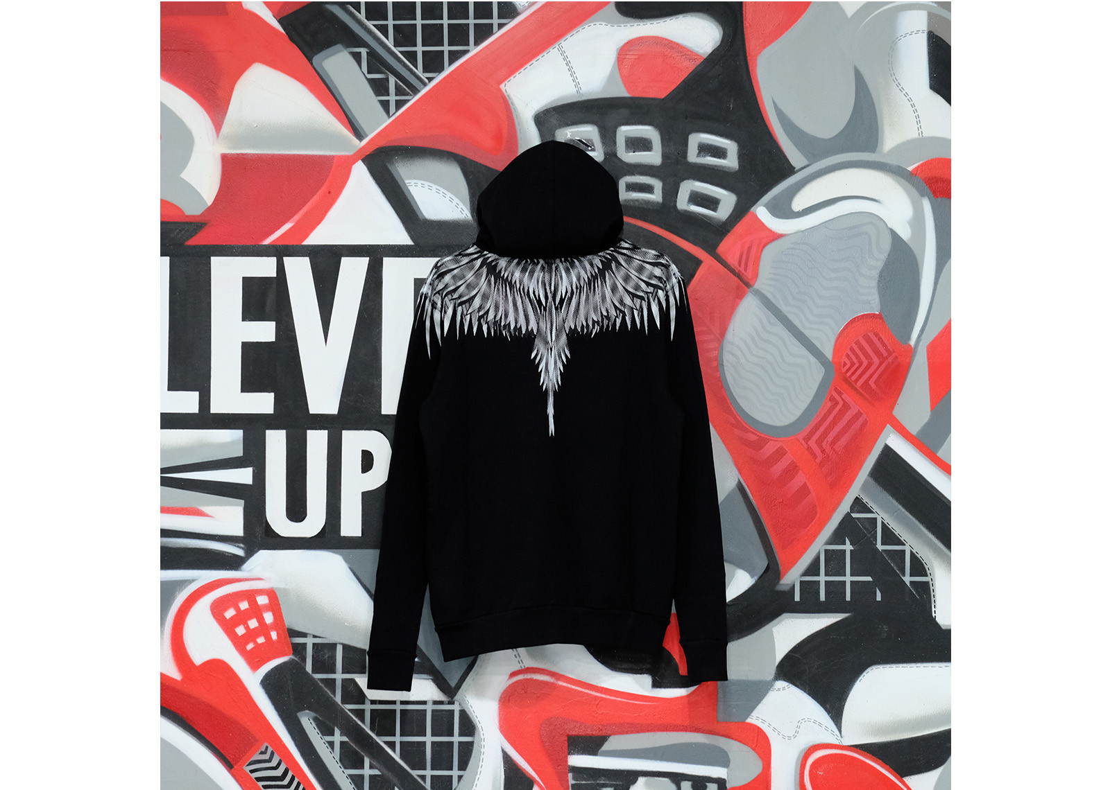 MARCELO BURLON SHARP WINGS REGULAR ZIP HOODIE BLACK WHITE | Level Up